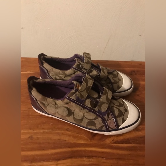 Coach | Shoes | Coach Signature Purple Velcro Sneakers | Poshmark